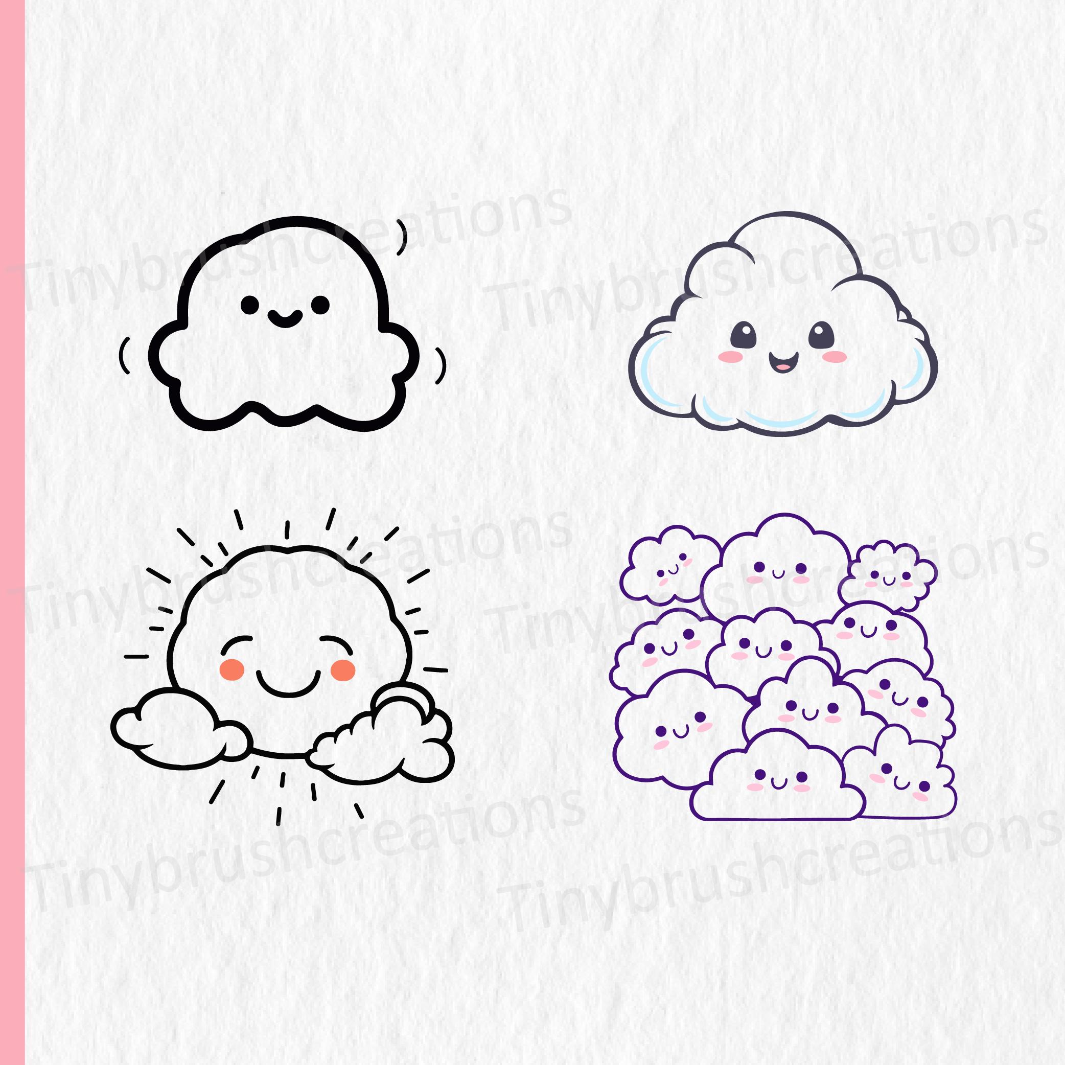 Kawaii Cloud SVG - Cute Cloud Clipart, Fluffy Sky Cut Files, Smiling ...