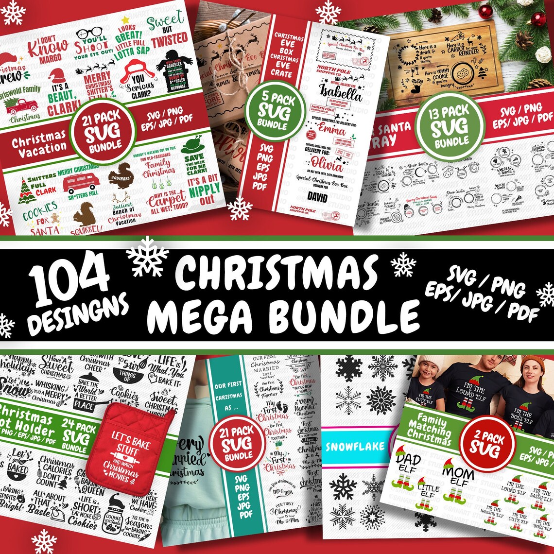 CHRISTMAS MEGA BUNDLE, 104 Designs, Christmas Vacation Svg Bundle, Cut ...