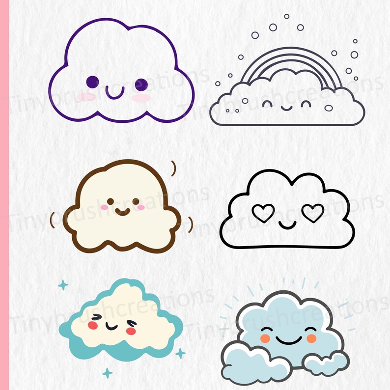 Kawaii Cloud SVG - Cute Cloud Clipart, Fluffy Sky Cut Files, Smiling ...