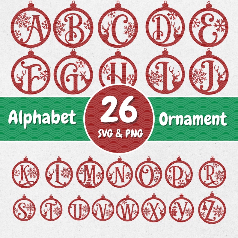 Monogram Christmas Ornament SVG: Alphabet Letters for Cricut - Etsy