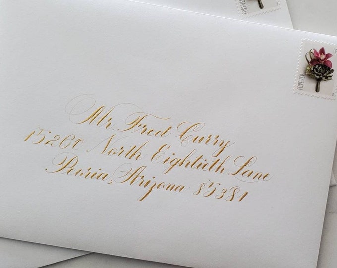 Copperplate Calligraphy Handwritten Envelope Addressing, Gold Ink - Etsy