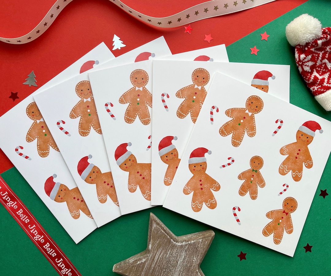 5 Pack Gingerbread Man Christmas Cards - Etsy