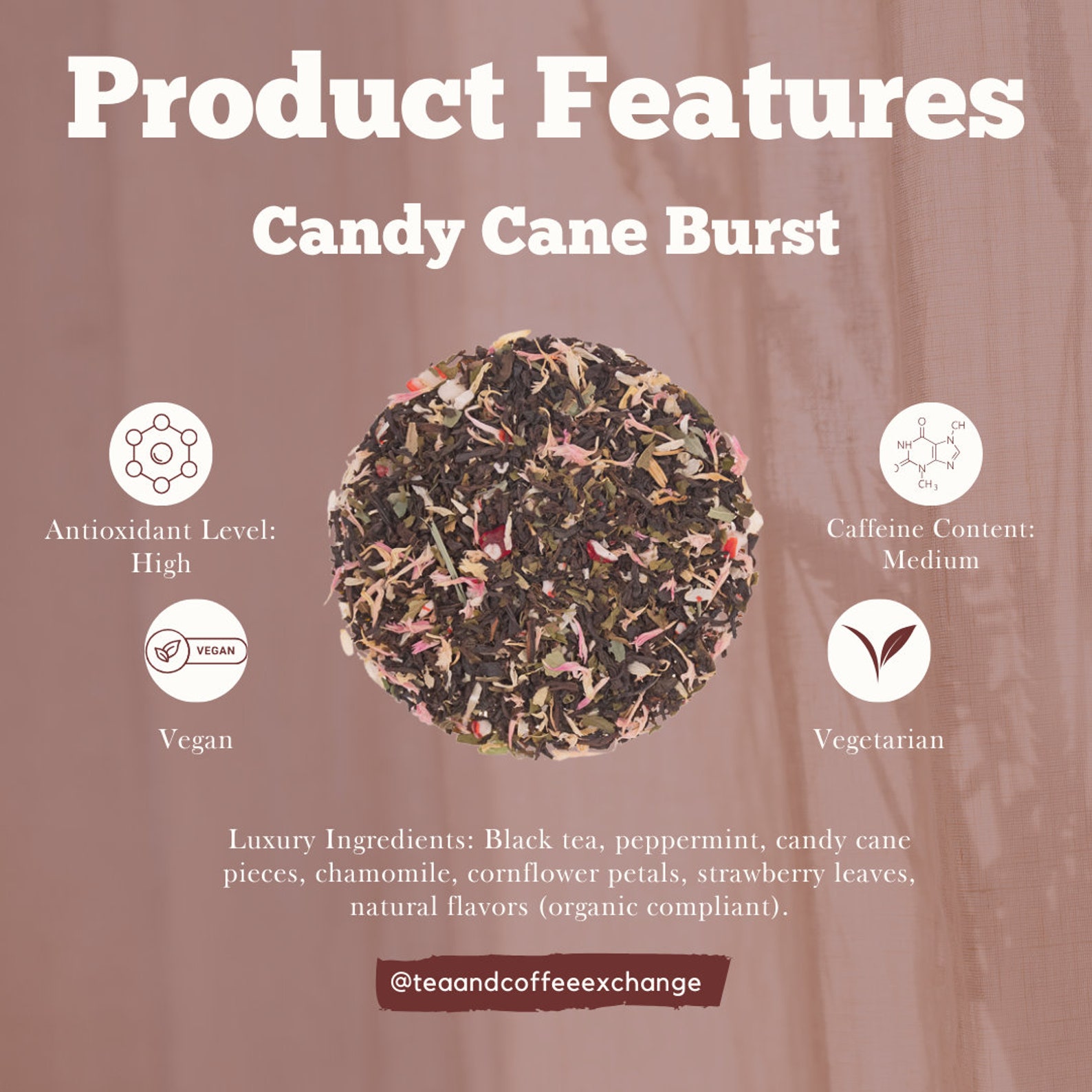 Candy Cane Burst Black Tea - Artisan Holiday Tea With Peppermint and ...