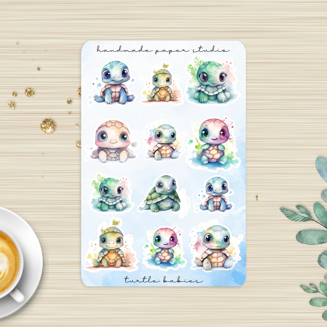 Turtle Sticker Sheet, Cute Stickers, Stickers for Journaling, Turtle ...