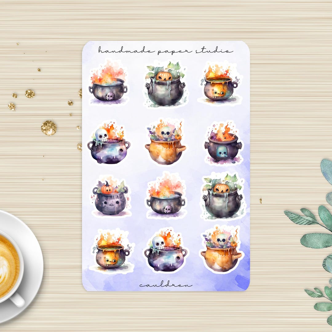 Watercolor Cauldron Sticker Sheet: Halloween Planner Stickers - Etsy