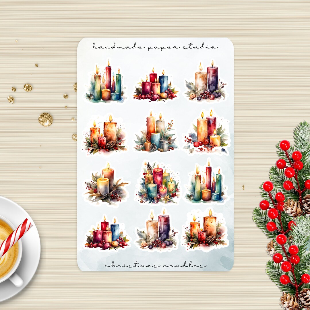 Christmas Candles Sticker Sheets Candle Stickers Small Gift - Etsy