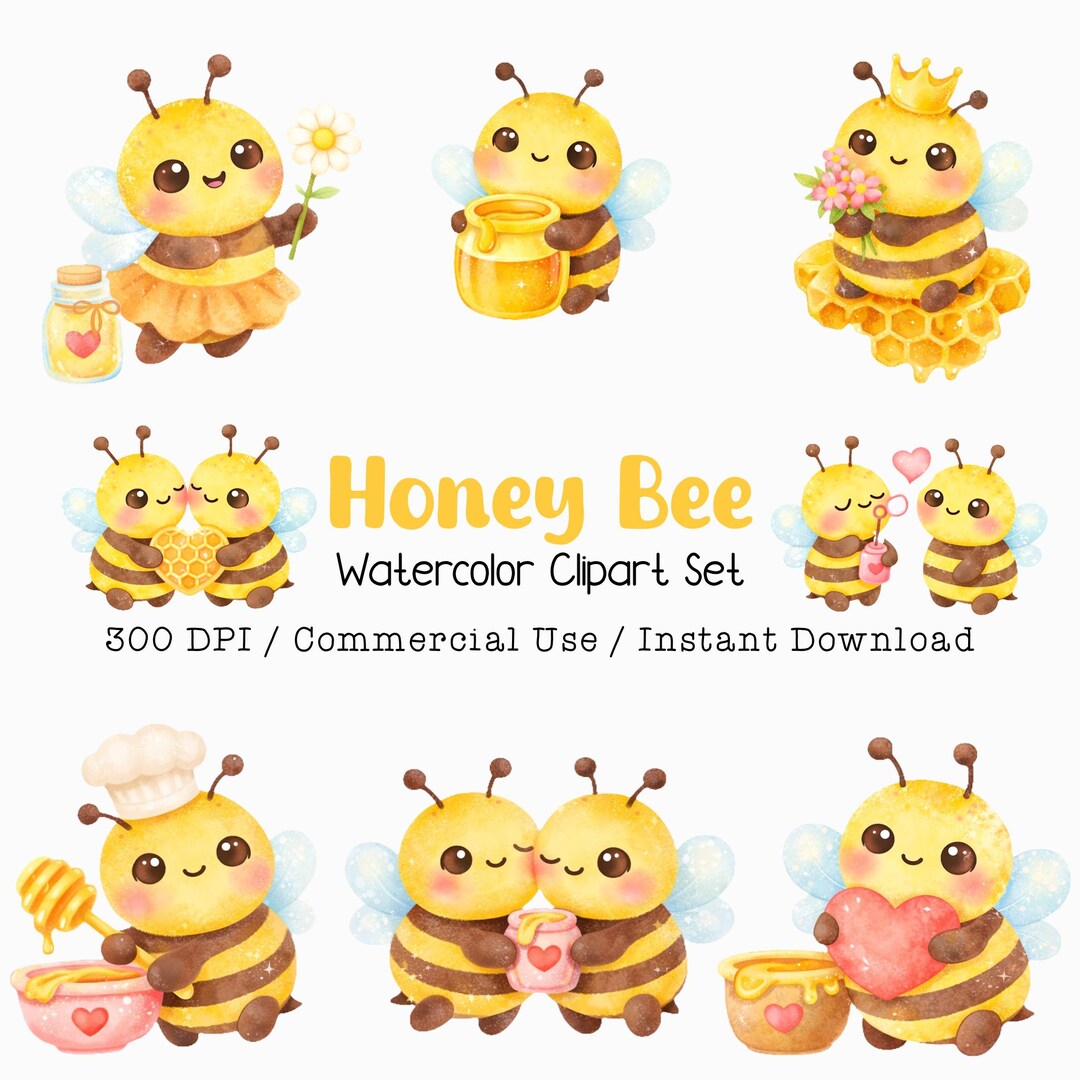 Honey Bee Watercolor Clipart, Kawaii Spring PNG (commercial Use ...