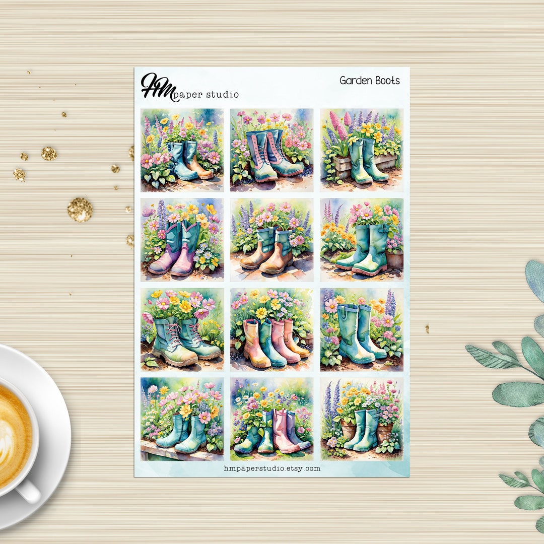 Spring Sticker Sheet, Garden Boots Stickers, English Country Garden ...