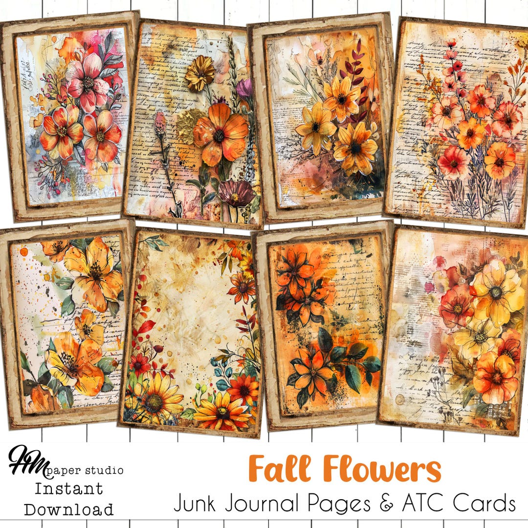 Fall Flowers ATC Collage Sheet, Autumn Journal Cards, Digital Image ...