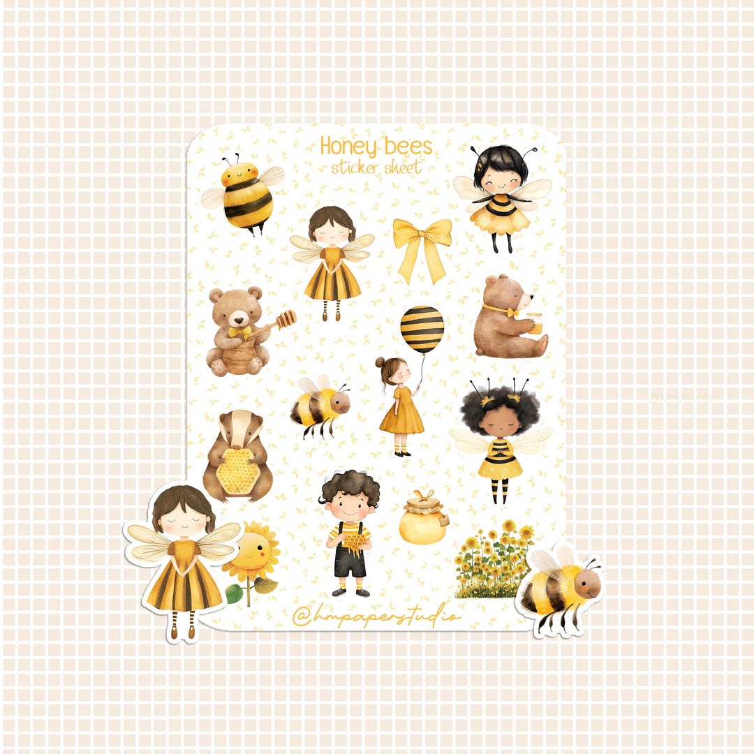 Honey Bee Sticker Sheet, Cute Pastel Bee Stickers for Kids, Planner ...