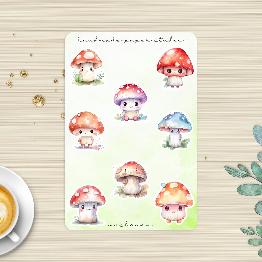Mushroom Sticker Sheet, Cute Stationery, Journal Stickers, Kawaii Food ...
