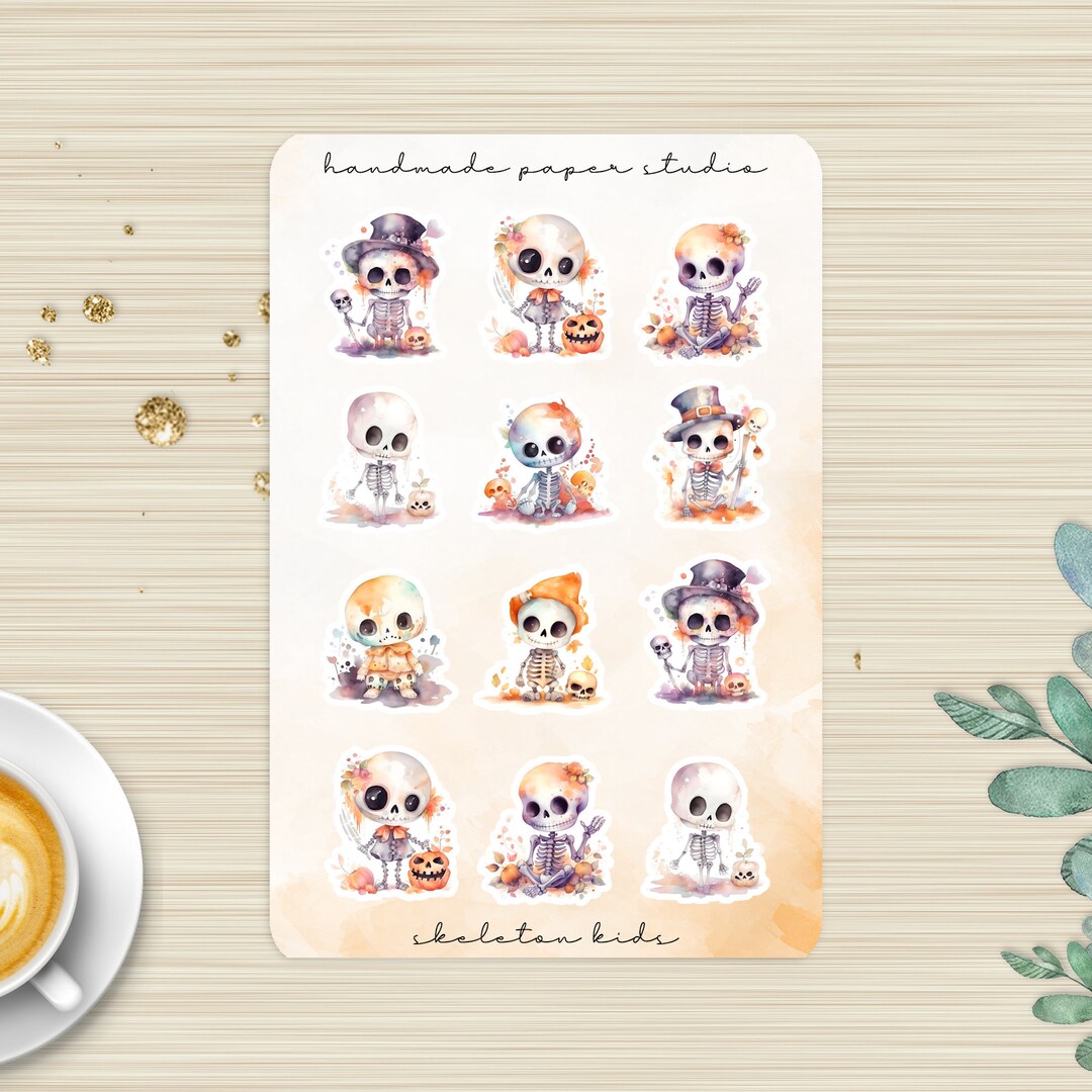 Skeleton Kids Planner Stickers, Halloween Planner Stickers, Skeleton ...