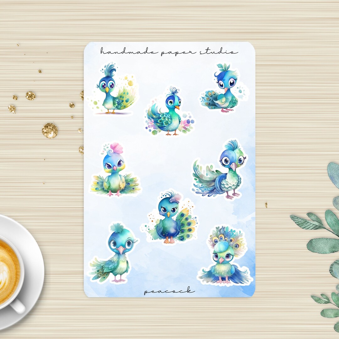 Peacock Sticker Sheet, Cute Stickers, Stickers for Journaling, Peacock ...