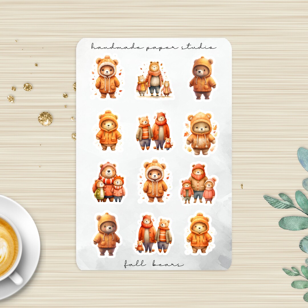 Fall Bears Sticker Sheet, Autumn Planner Stickers, Animal Stickers ...
