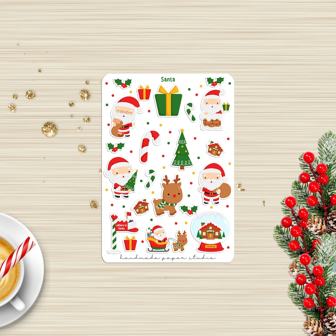 Mini Santa Sticker Sheet, Christmas Sticker Sheet, Holiday Stickers ...