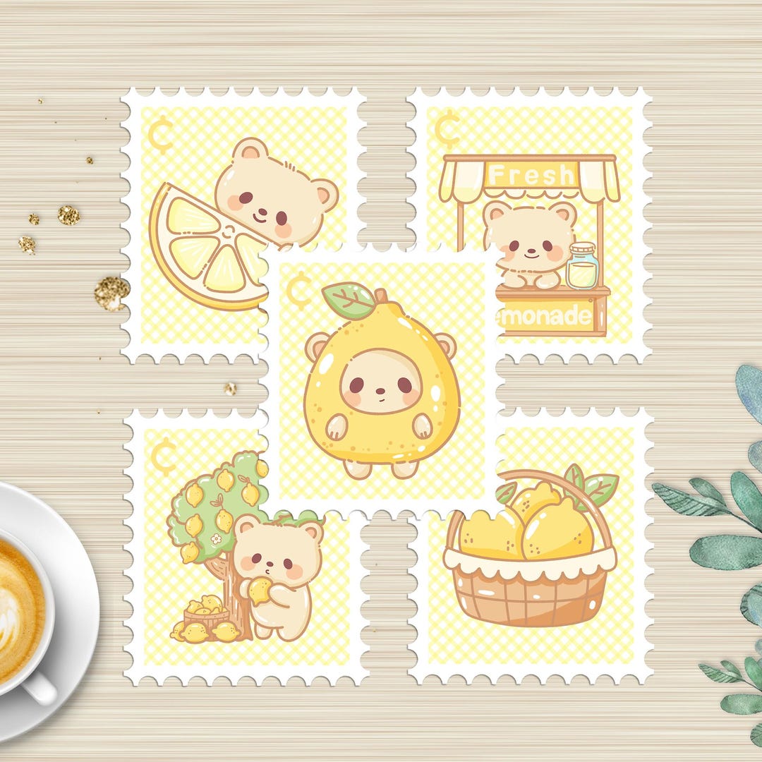 Lemonade Stamp Sticker Set With Cute Kawaii Lemon Bears in Your Choice of Sizes - Etsy
