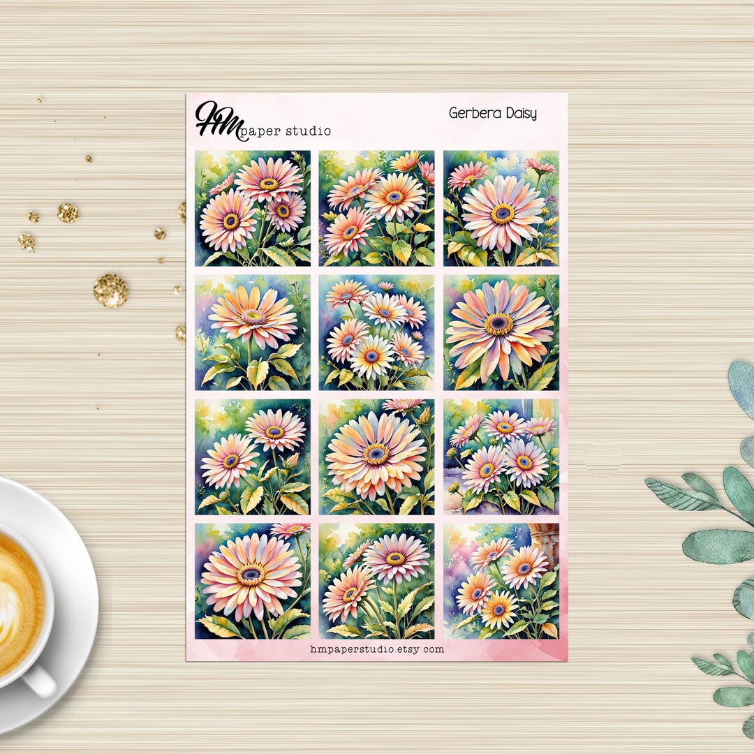 Gerbera Daisy Sticker Sheet, Floral Stickers, Flower Stickers for ...