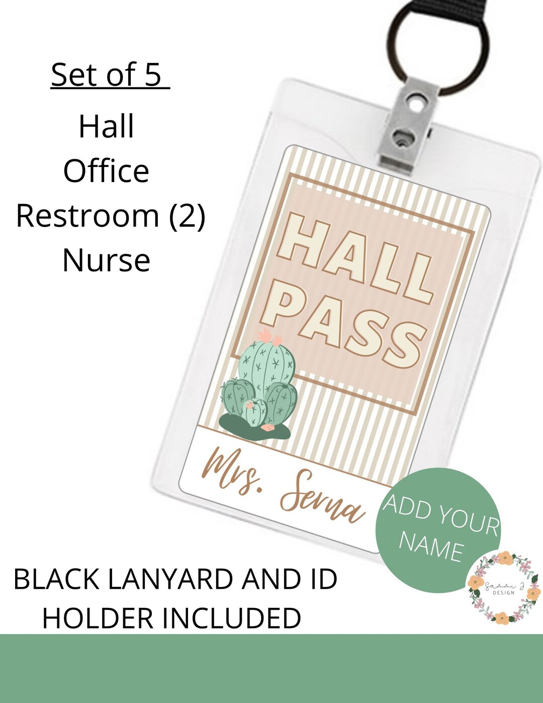 SUCCULENT Classroom Hall Passes for Teachers, Personalized, Set of 5 ...