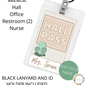 SUCCULENT Classroom Hall Passes for Teachers, Personalized, Set of 5 ...