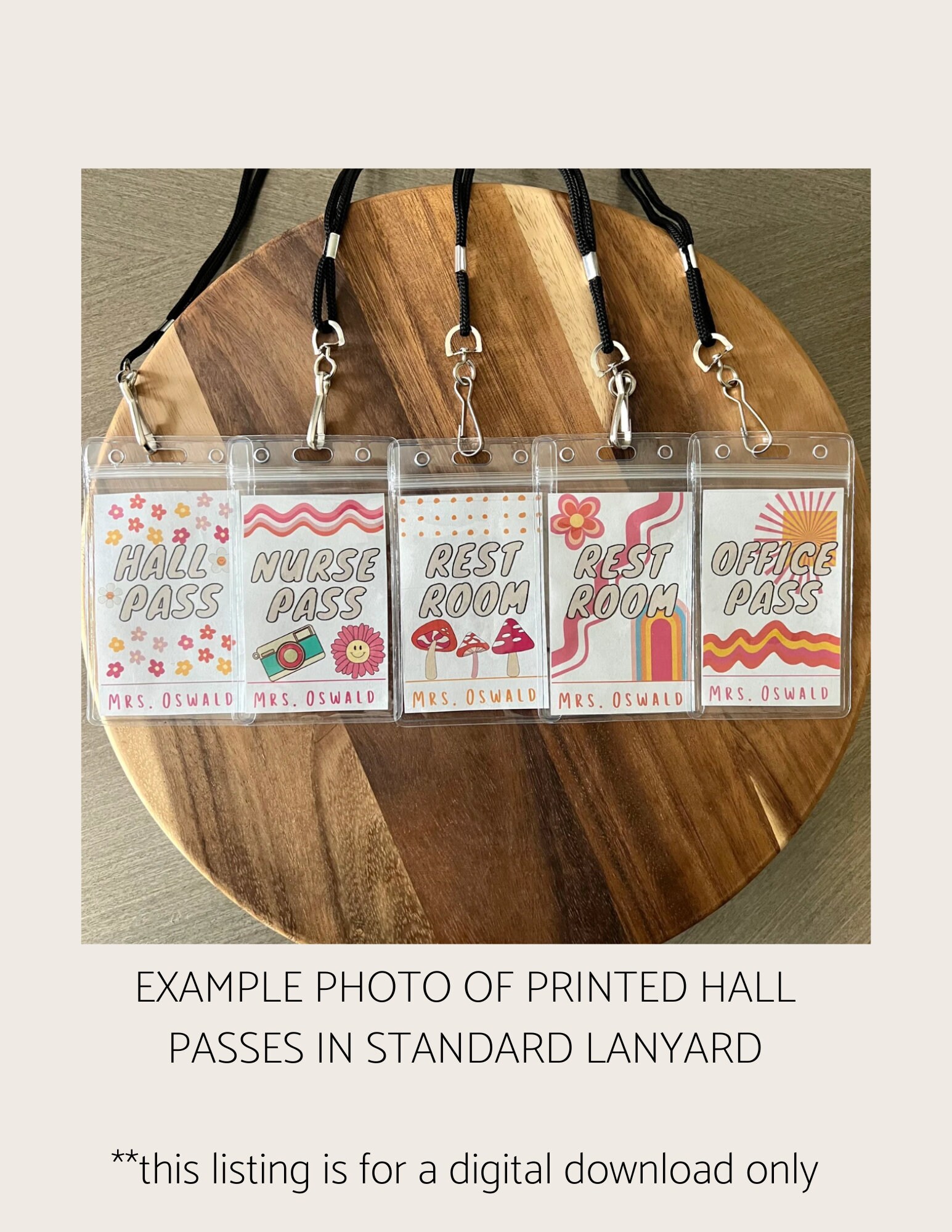 DIGITAL Retro Classroom Hall Passes for Teachers, Set of 5, Digital ...