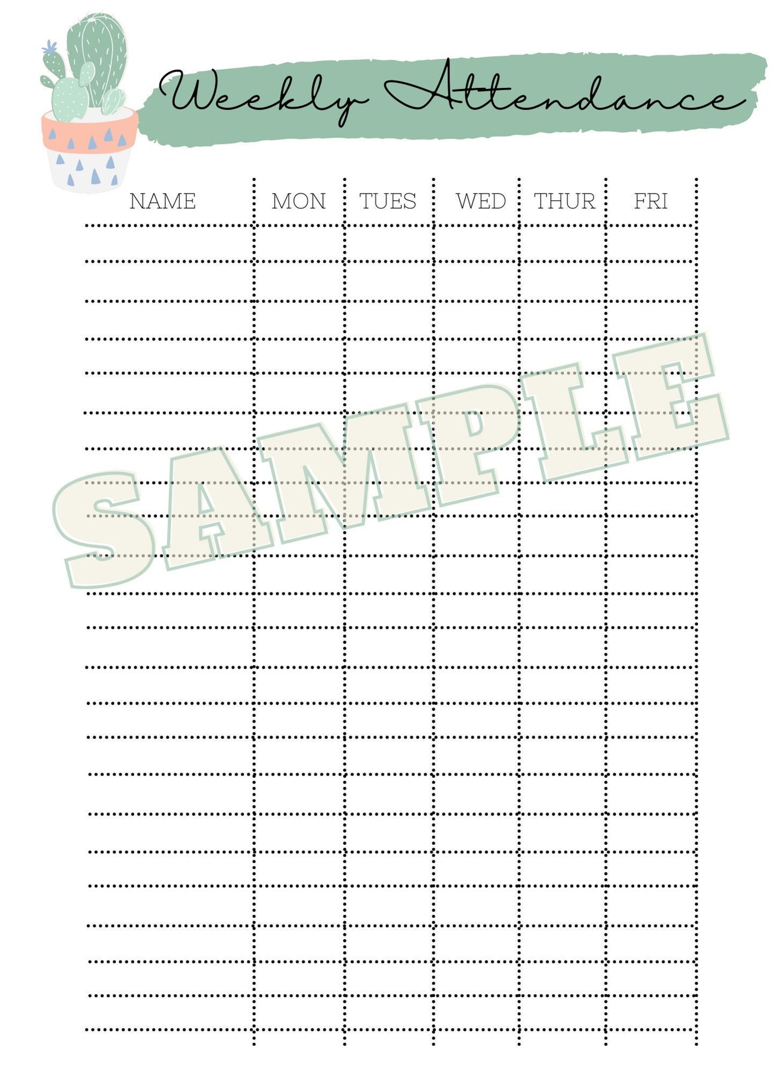 Attendance Tracker Instant Download Printable for Classroom Attendance ...