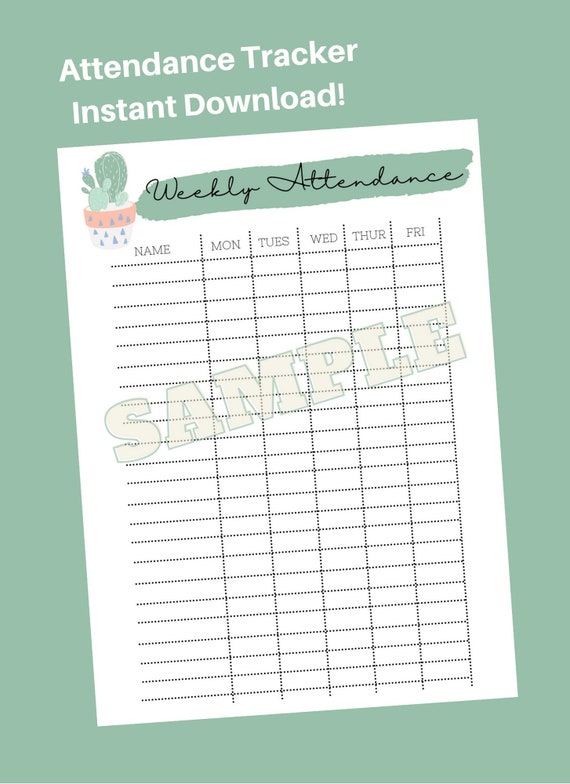 Attendance Tracker Instant Download Printable for Classroom - Etsy