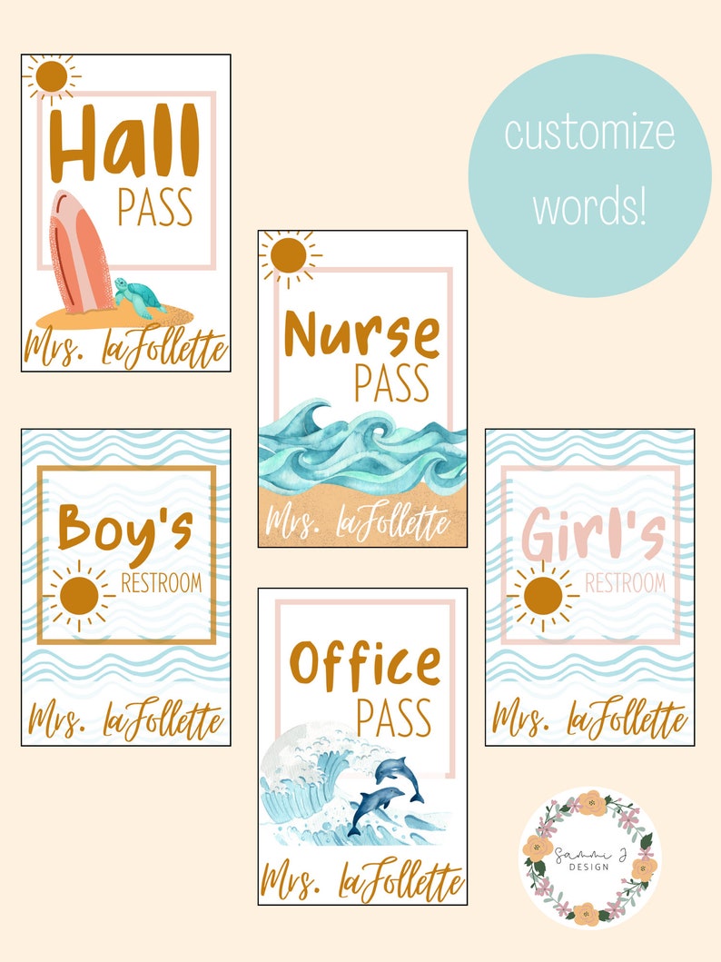Coastal Ocean Theme Classroom Hall Passes for Teachers, Ocean Theme ...