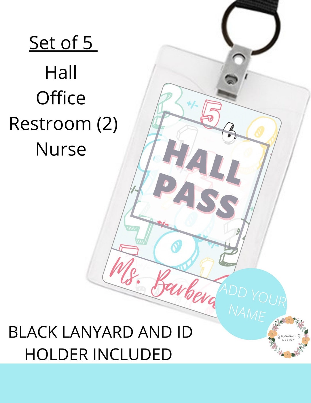 Math Theme Classroom Hall Passes for Teachers, Personalized, Set of 5 ...