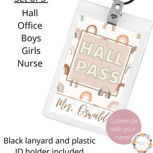 Boho Rainbow Theme Classroom Hall Passes for Teachers, Personalized ...