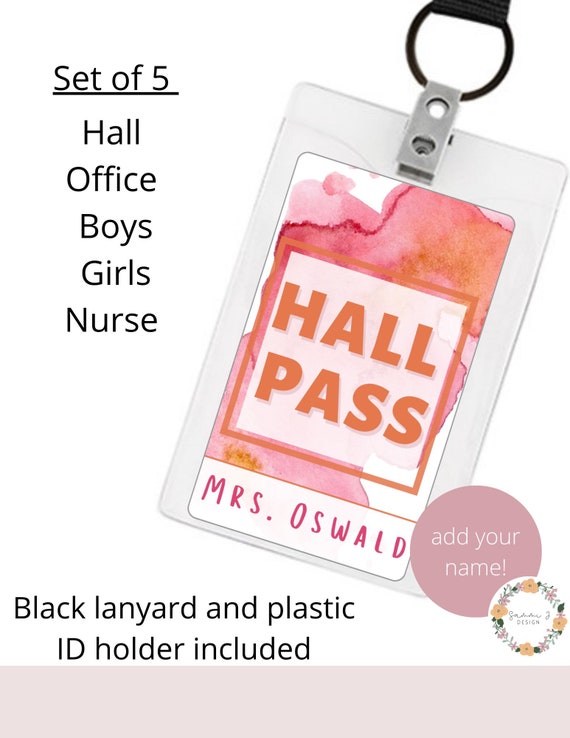 Watercolor Classroom Hall Passes for Teachers Set of 5 - Etsy