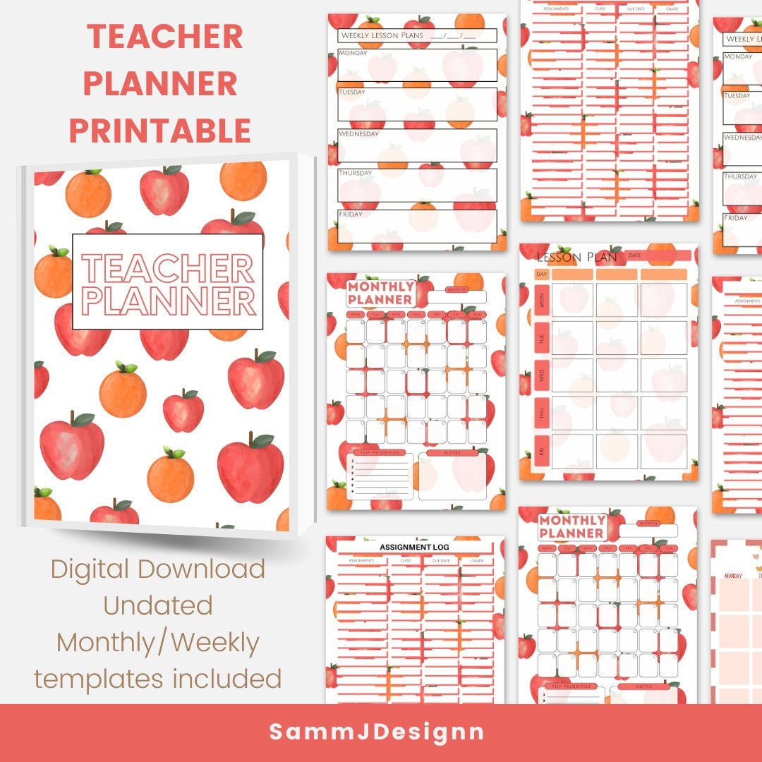 Digital and Printable Apple Teacher Planner, Weekly Lesson Plans ...