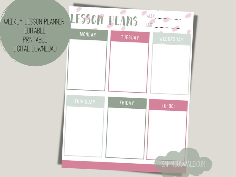 Weekly Lesson Planner Teacher Pastel Simple Minimalist Editable ...