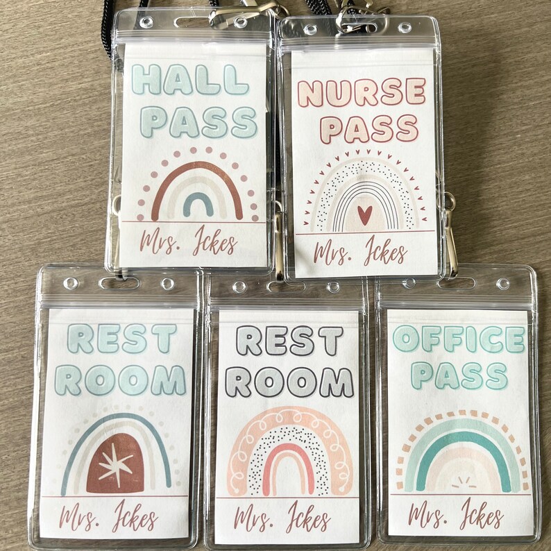 Boho Rainbow II Theme Classroom Hall Passes for Teachers, Skin Color ...