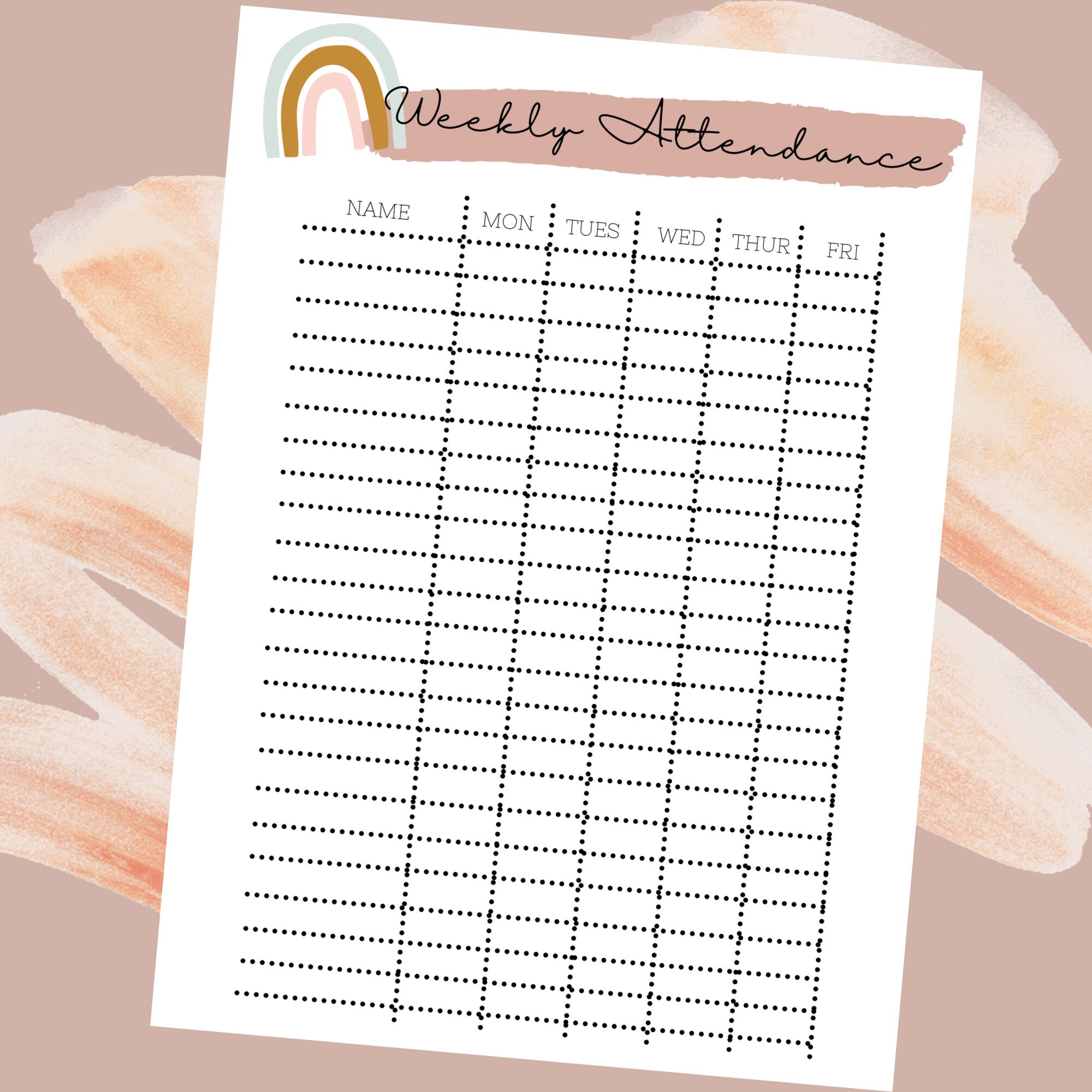 Weekly Attendance Tracker, Printable Student Attendance Sheet for ...