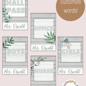 Farmhouse Theme Classroom Hall Passes for Teachers, Personalized, Set ...