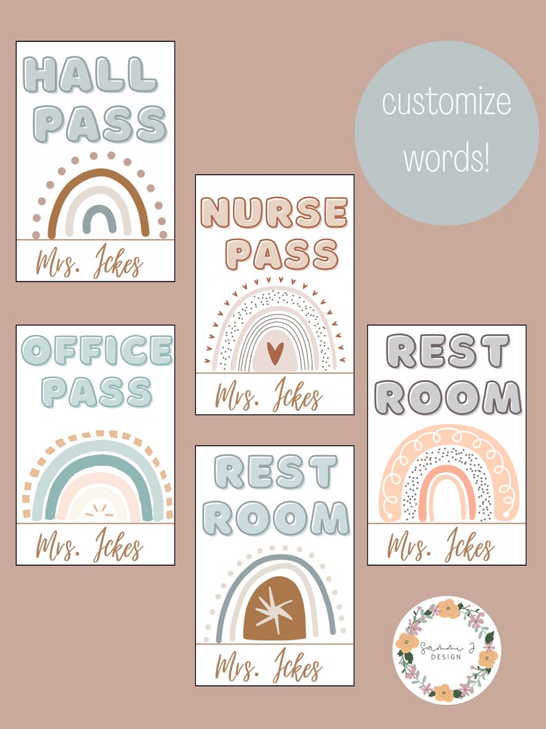 Boho Rainbow II Theme Classroom Hall Passes for Teachers Skin - Etsy