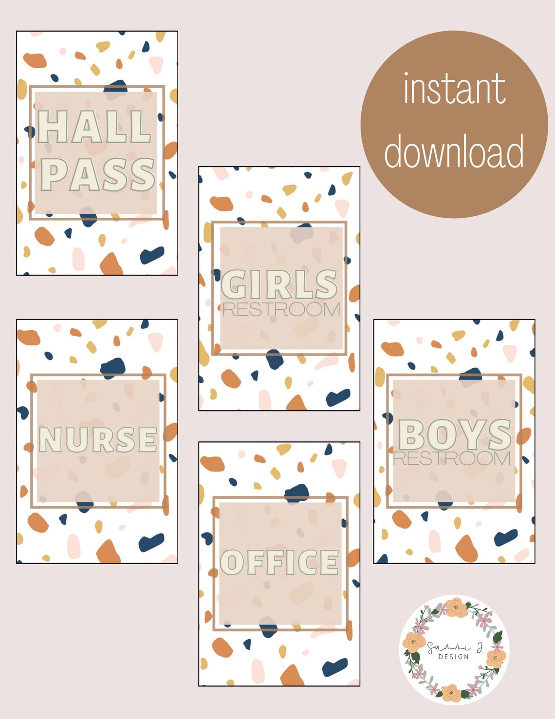 Boho Terrazzo Classroom Hall Passes for Teachers, Set of 5, Digital ...