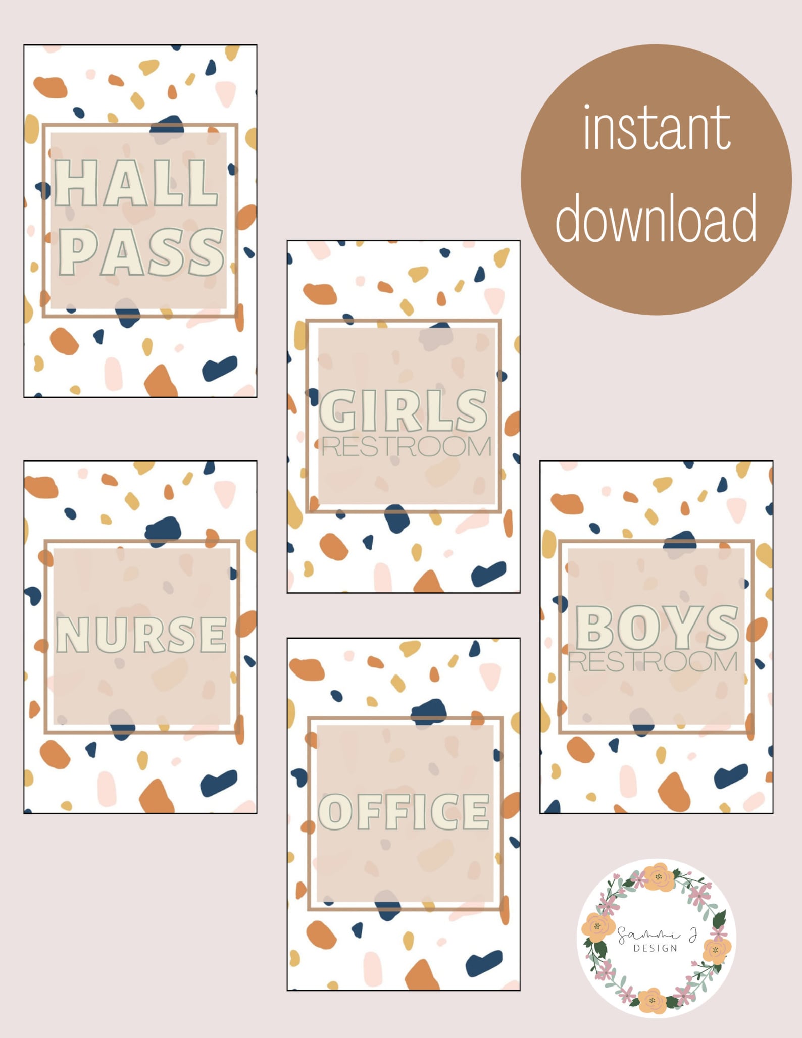 Boho Terrazzo Classroom Hall Passes for Teachers, Set of 5, Digital ...