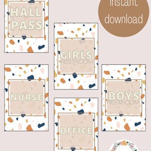 Boho Terrazzo Classroom Hall Passes for Teachers, Set of 5, Digital ...