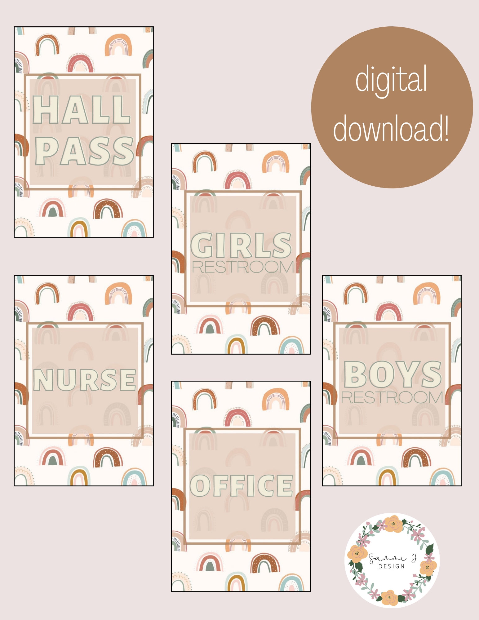 Boho Rainbow Classroom Hall Passes for Teachers Set of 5 | Etsy