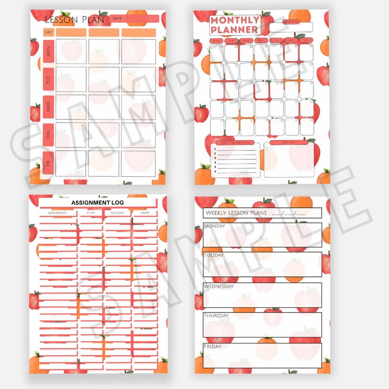 Digital and Printable Apple Teacher Planner, Weekly Lesson Plans ...