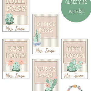 SUCCULENT Classroom Hall Passes for Teachers, Personalized, Set of 5 ...