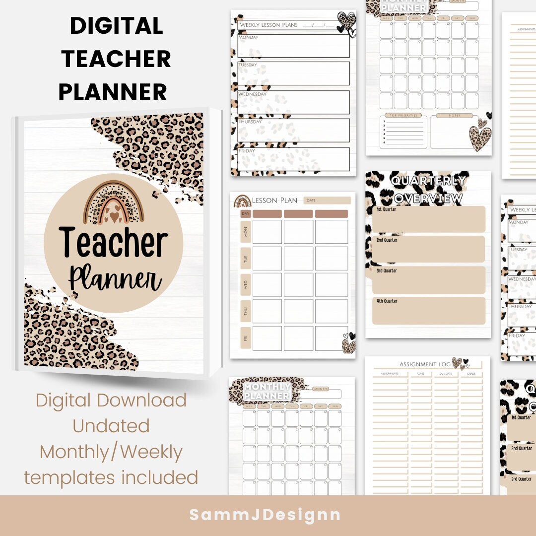 Digital and Printable Leopard Teacher Planner, Weekly Lesson Plans ...
