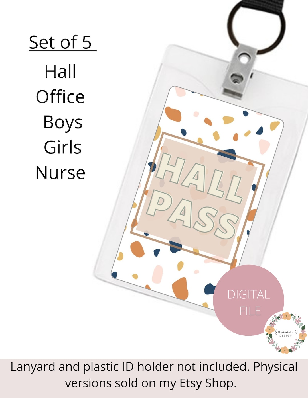 Boho Terrazzo Classroom Hall Passes for Teachers, Set of 5, Digital ...