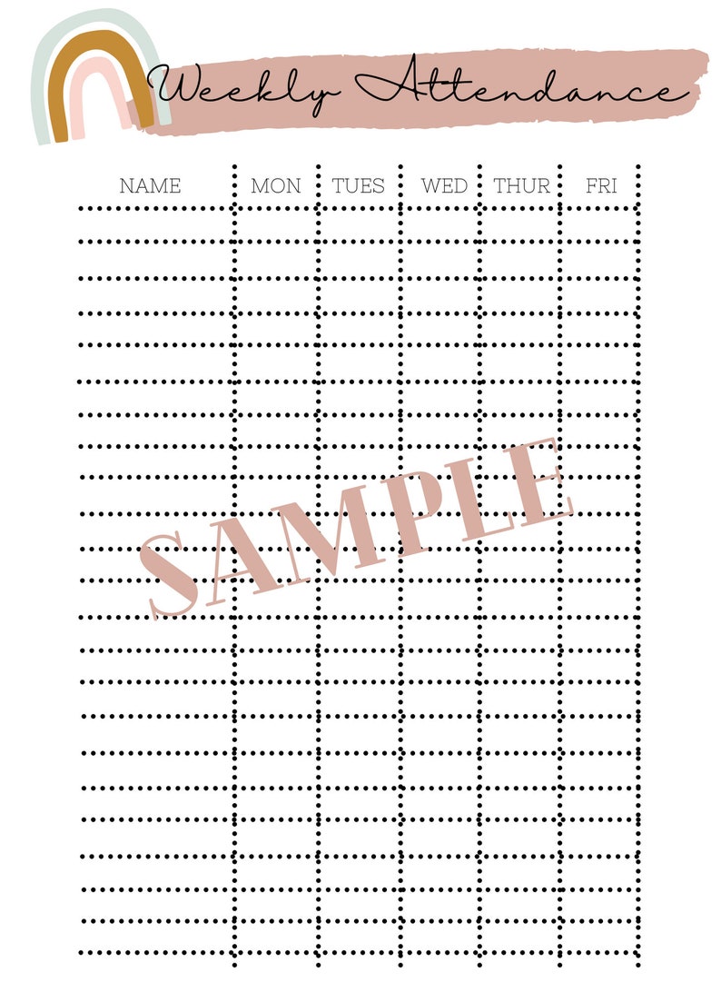 Weekly Attendance Tracker, Printable Student Attendance Sheet for ...