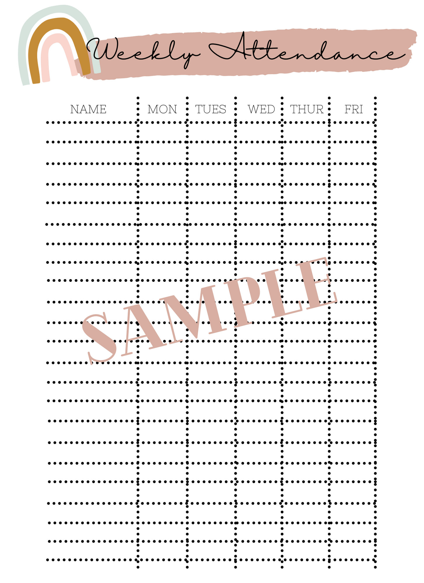 Weekly Attendance Tracker, Printable Student Attendance Sheet for ...