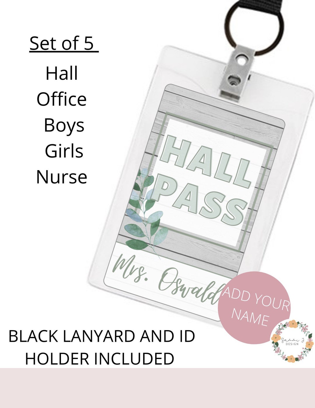 Farmhouse Theme Classroom Hall Passes for Teachers, Personalized, Set ...