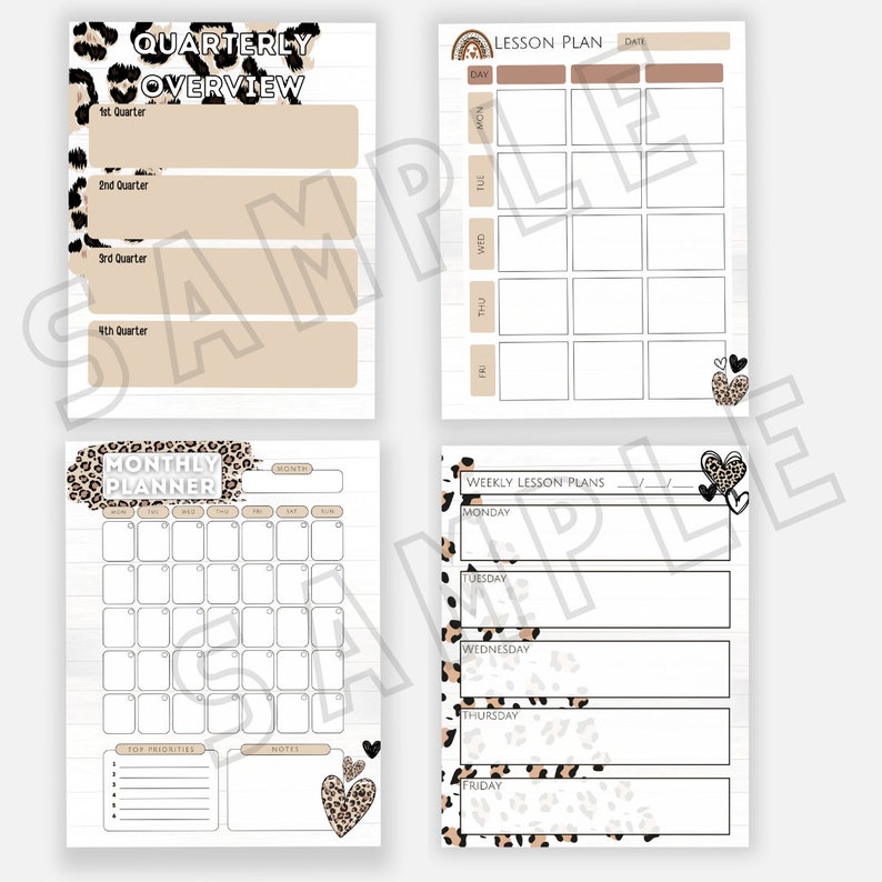 Digital and Printable Leopard Teacher Planner, Weekly Lesson Plans ...