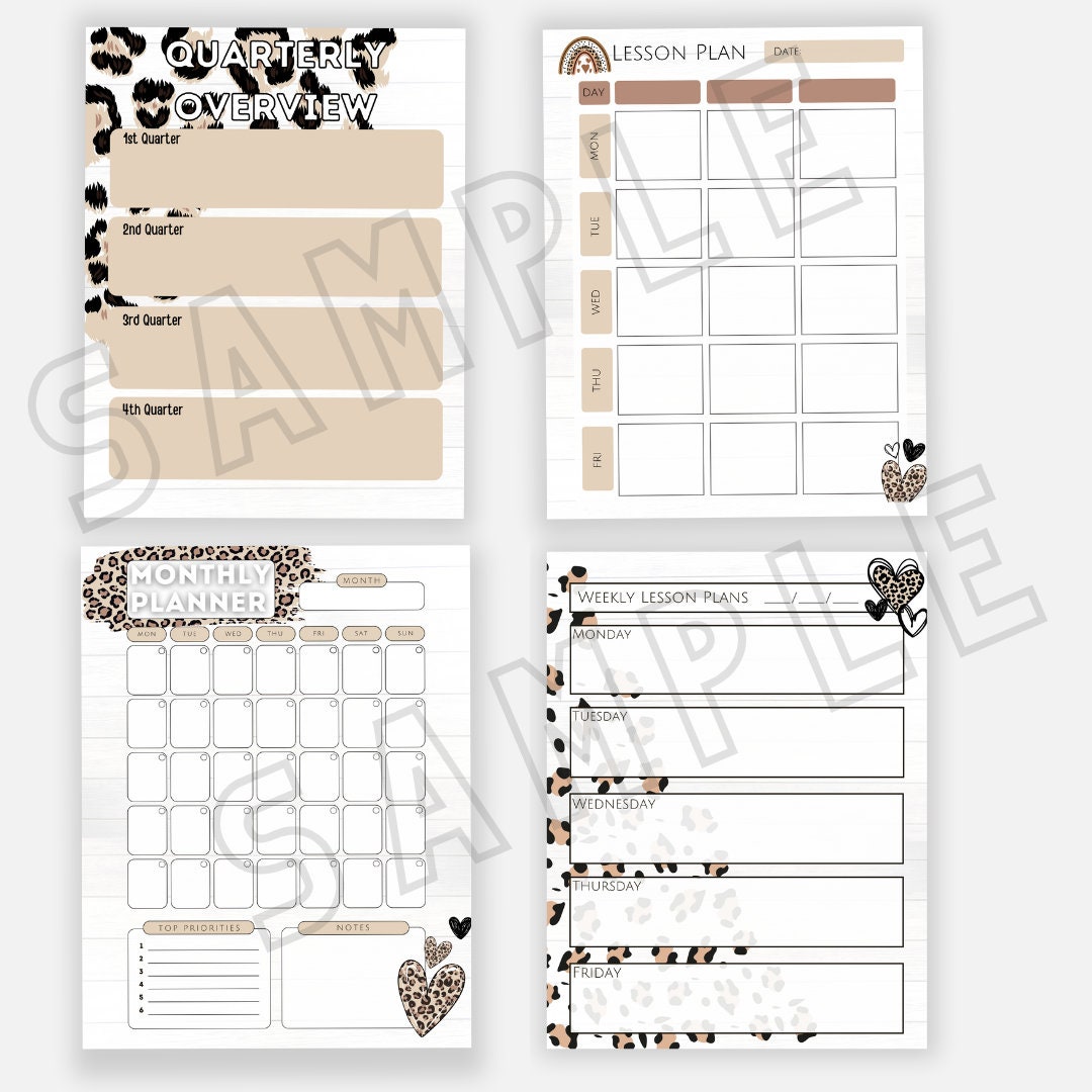 Digital and Printable Leopard Teacher Planner, Weekly Lesson Plans ...