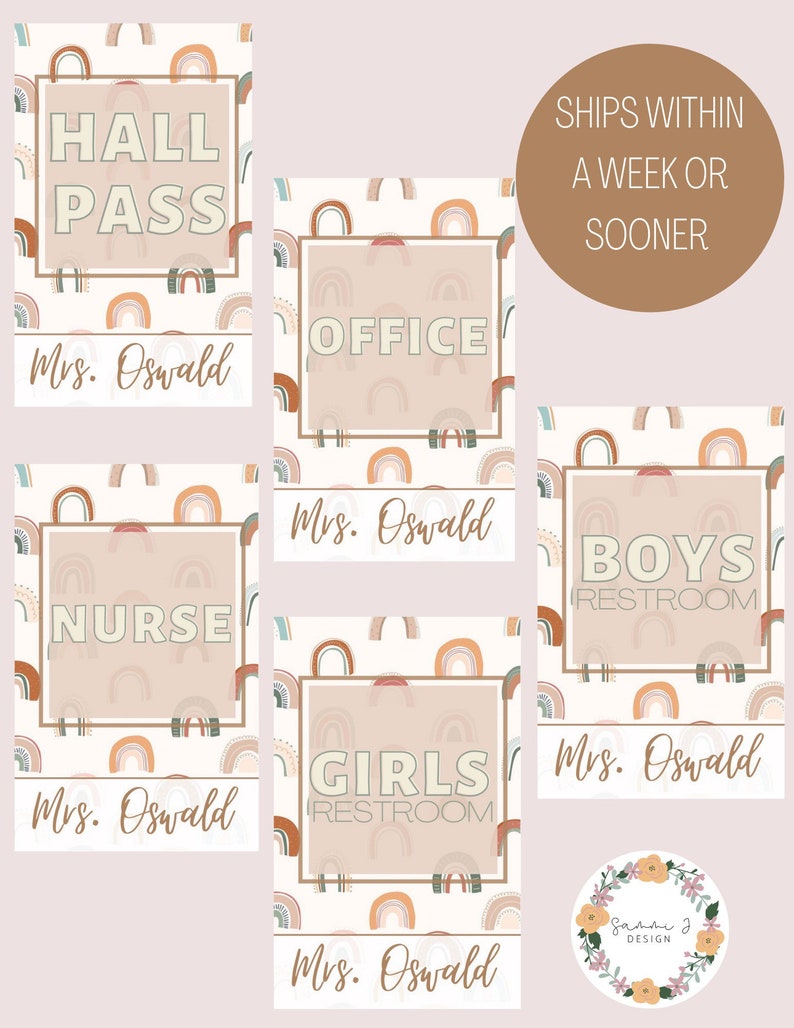 Boho Rainbow Theme Classroom Hall Passes for Teachers - Etsy